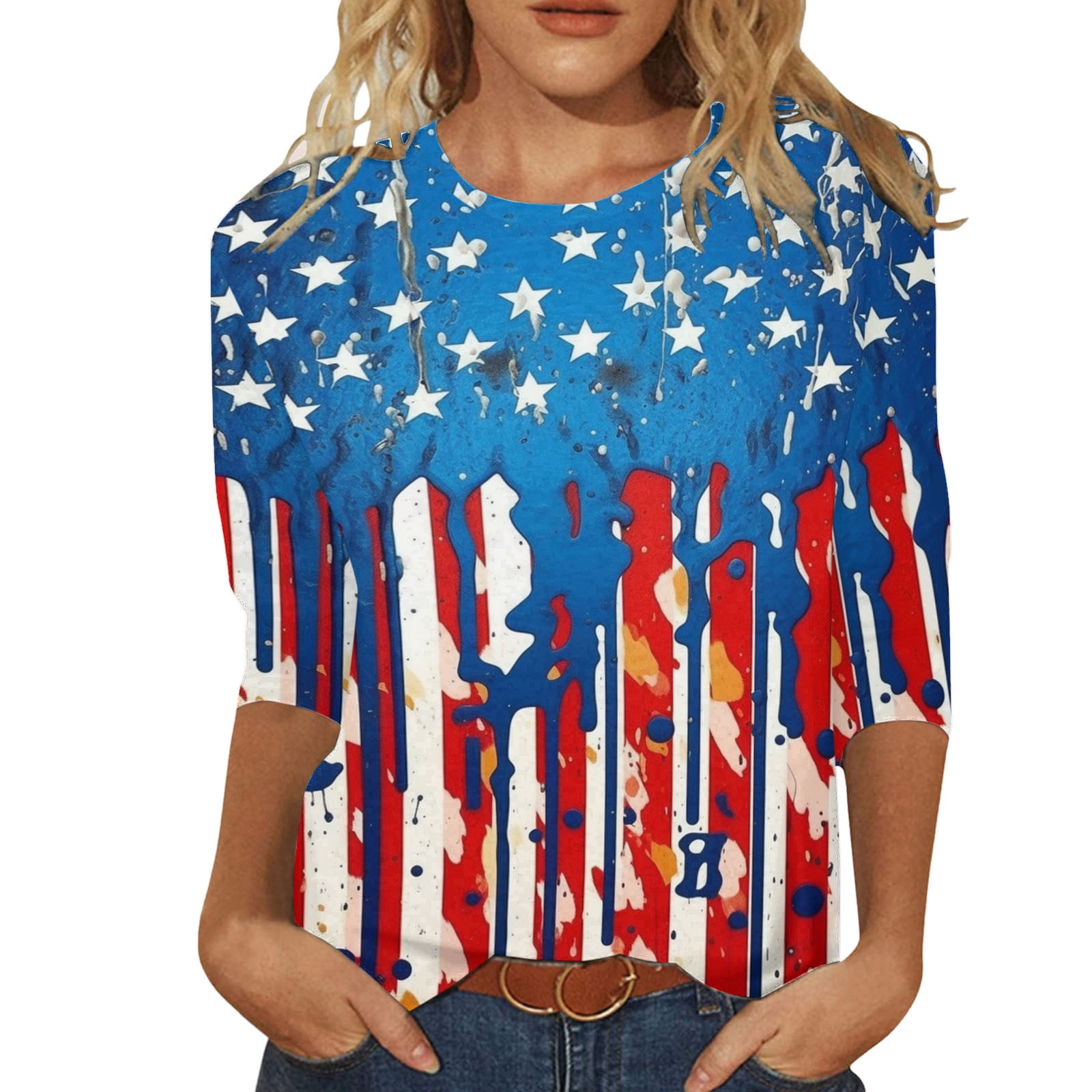 Pmuybhf Female 4 July Womens Tops Trendy Sexy Women Summer Tops Round