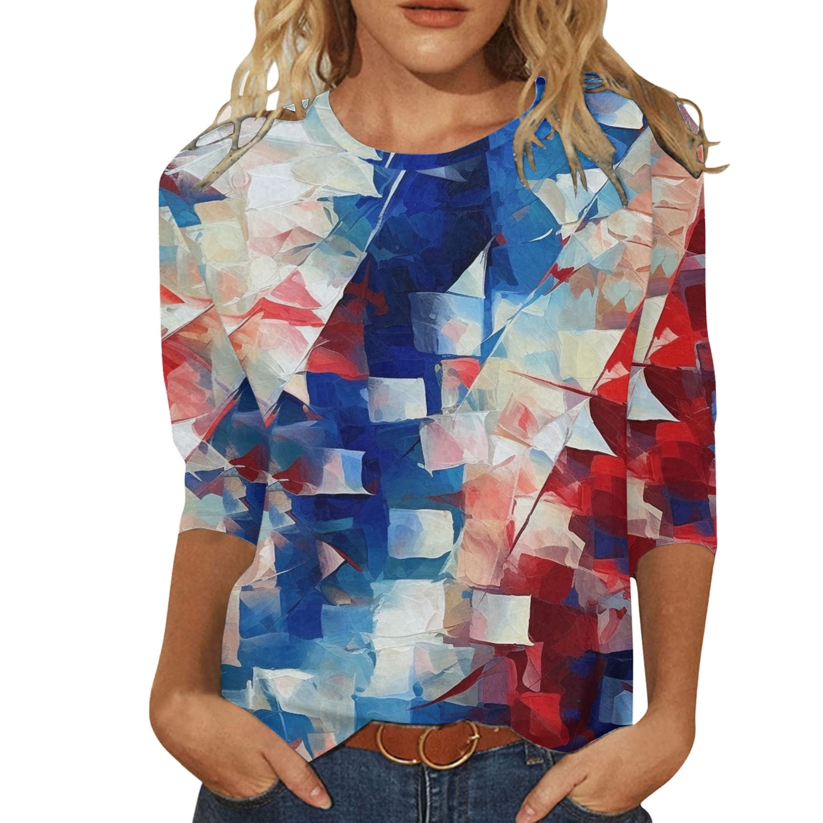 Pmuybhf Female 4 July Womens Tops Trendy Sexy Women Summer Tops Round
