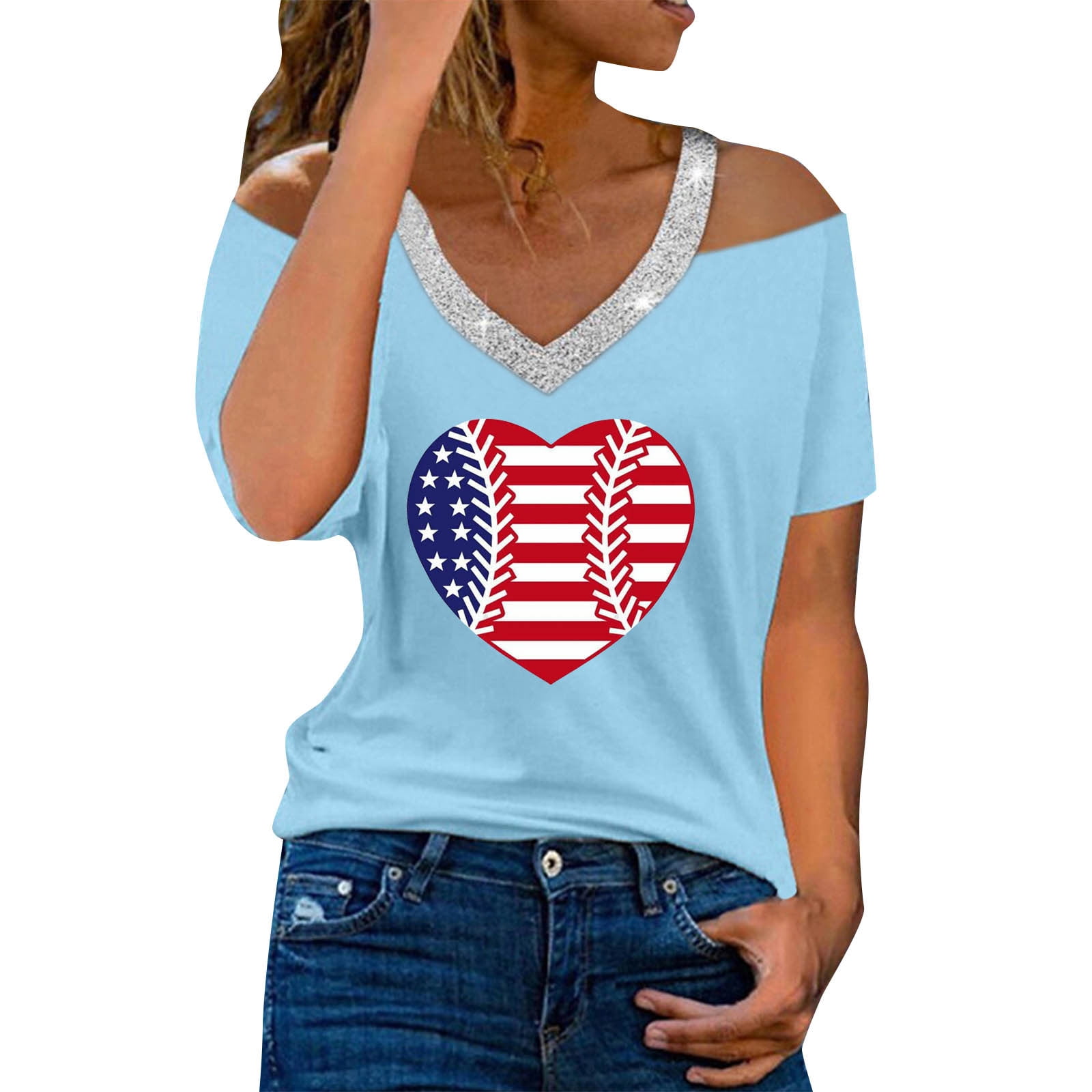 Pmuybhf Female July 4th Blouses For Women Dressy Casual 3 4 Sleeve Plus