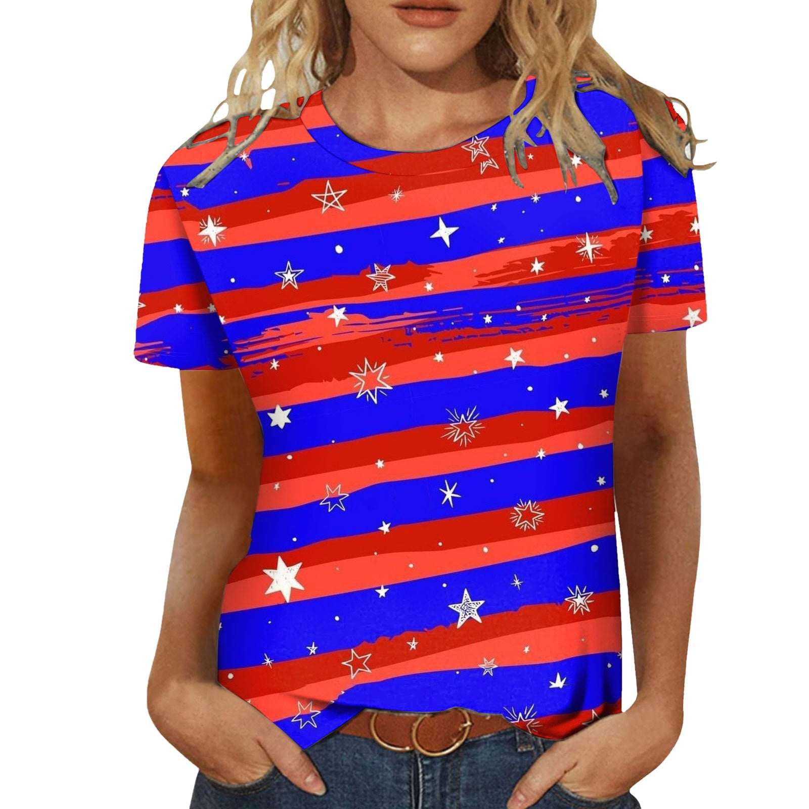 Pmuybhf Female July 4th White Long Sleeve Shirts For Women Cropped Puff