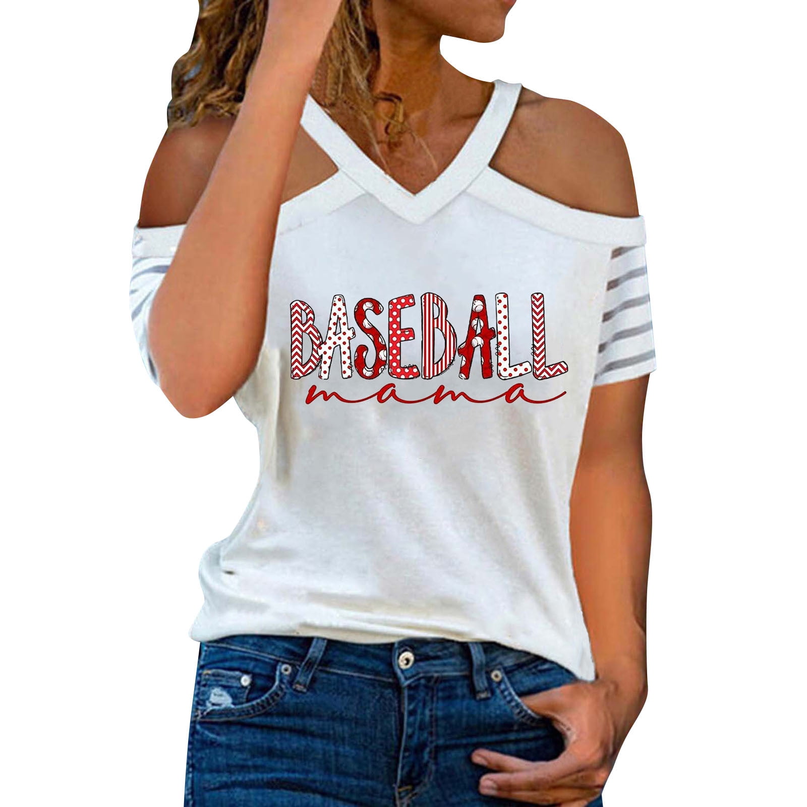 Pmuybhf Female July 4th Womens Blouses Casual Womens Print Off Shoulder