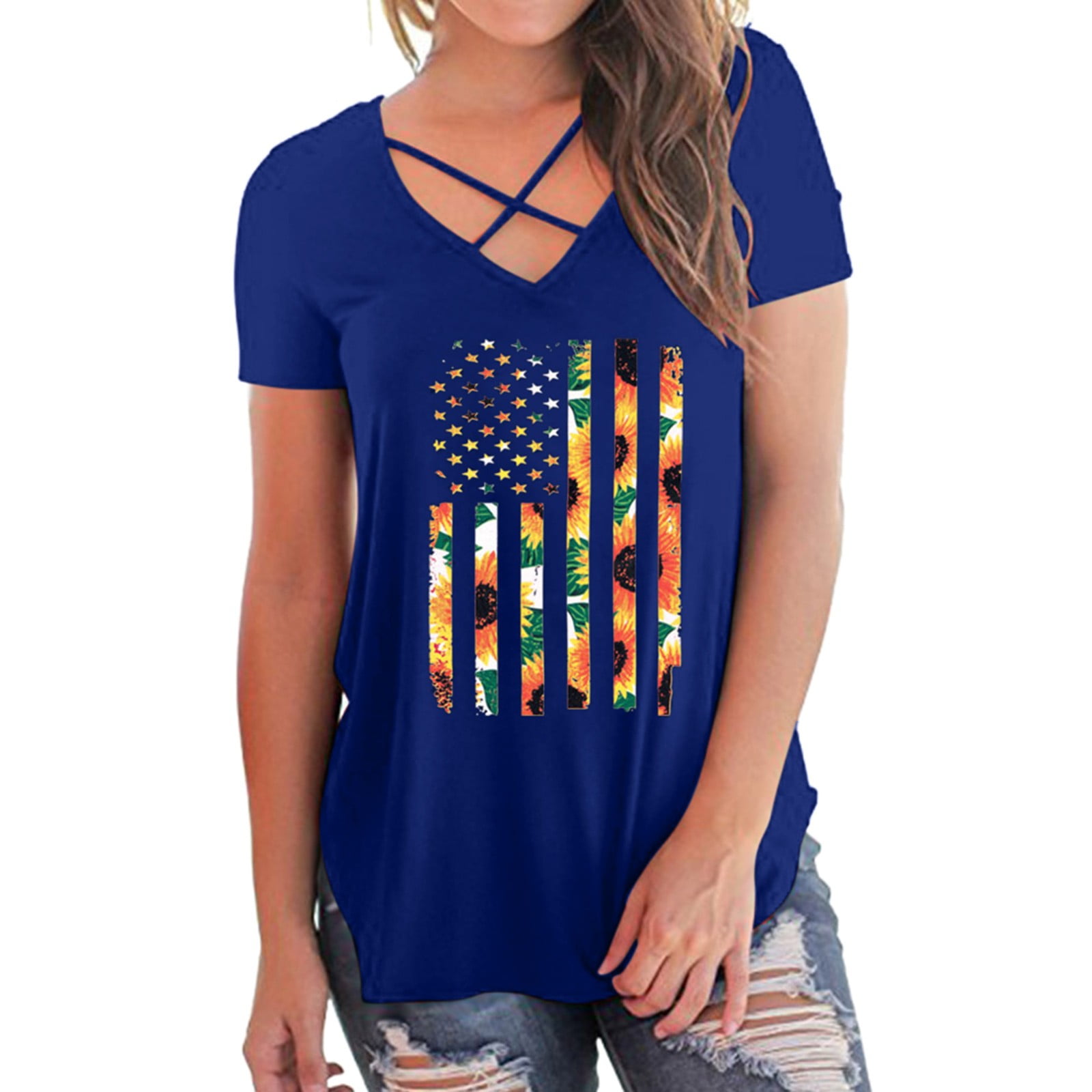 Pmuybhf Female July 4th Womens Christmas Tops Dressy Sexy Women Casual