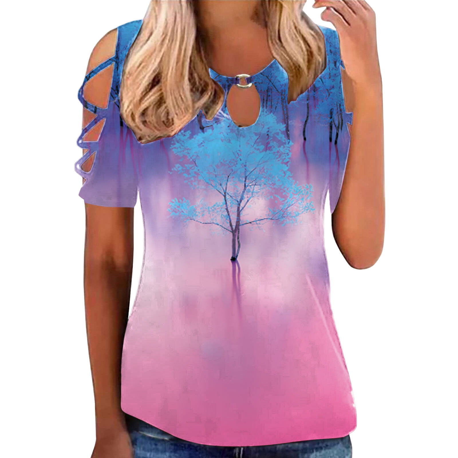 Pmuybhf Female July 4th Womens Shirts Casual V Neck Women Sexy Cold