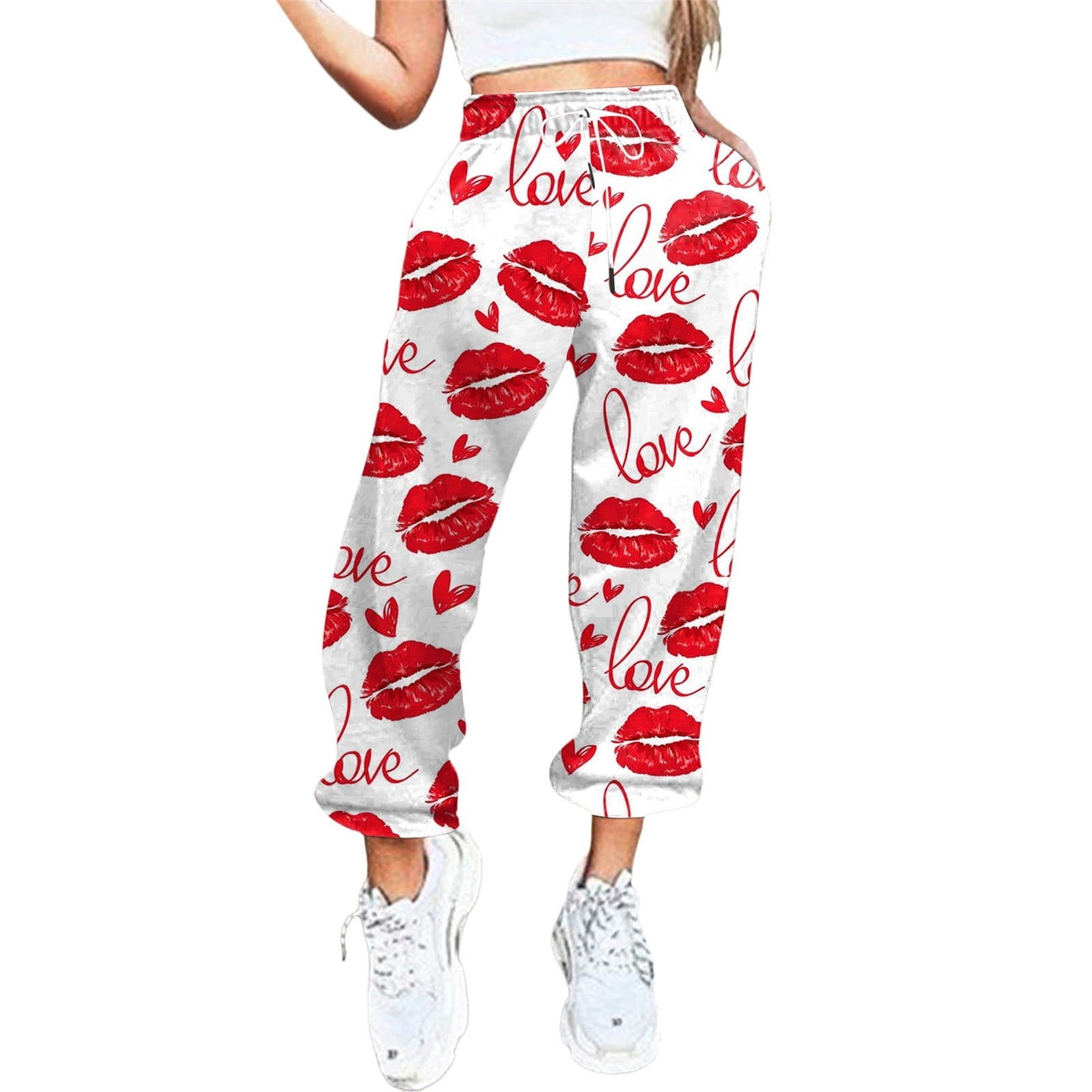 Pmuybhf Female L See Through Yoga Pants Women Casual Heart Print Bottom Sweatpants Pockets High