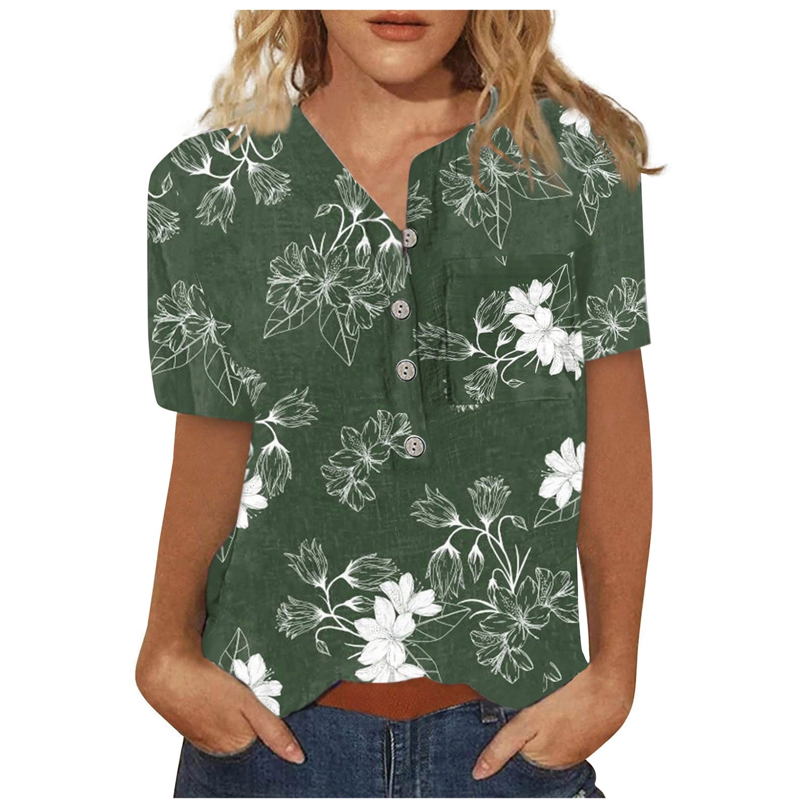 Pmuybhf Female Women White Tops Casual Women Summer Floral Pattern