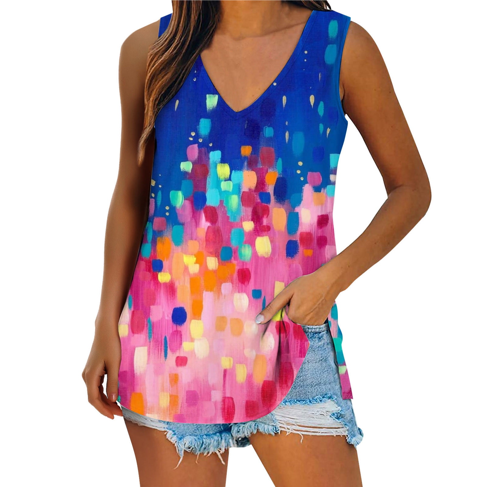 Pmuybhf Female Xxl 4th Of July Black Tank Top Woman Dressy Womens