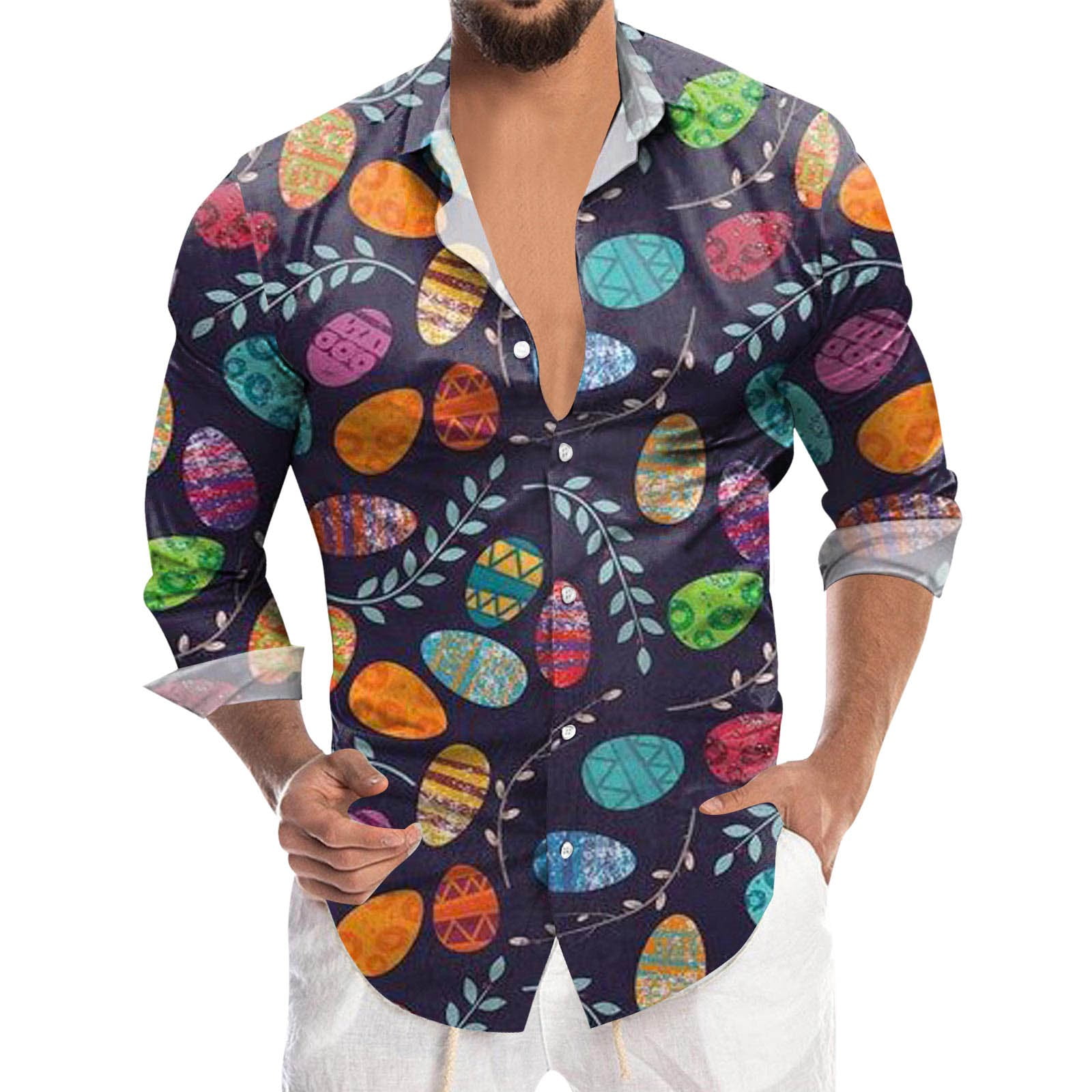 PMUYBHF Male Easter Dress Shirts for Men Men's Easter Fashion Digital ...