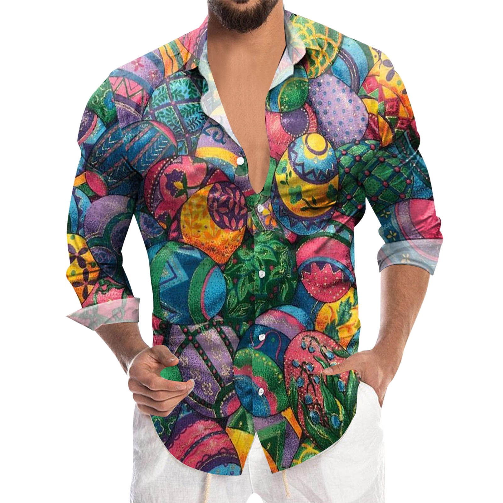 PMUYBHF Male Easter Dress Shirts for Men Men's Easter Fashion Digital ...