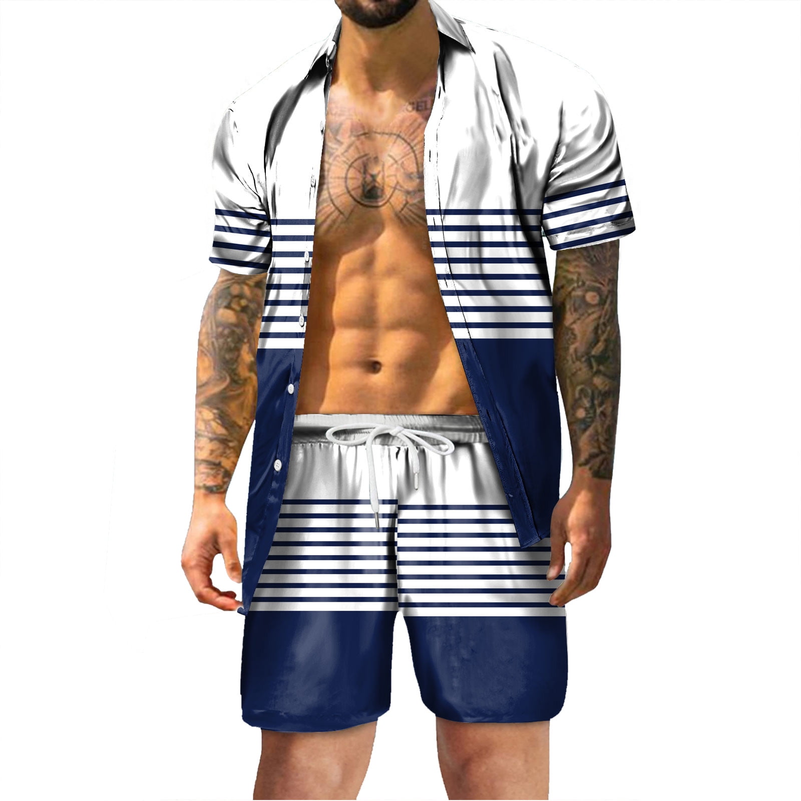Pmuybhf Male Mens Short Sets Outfits 2 Piece Summer Tracksuit July 4th