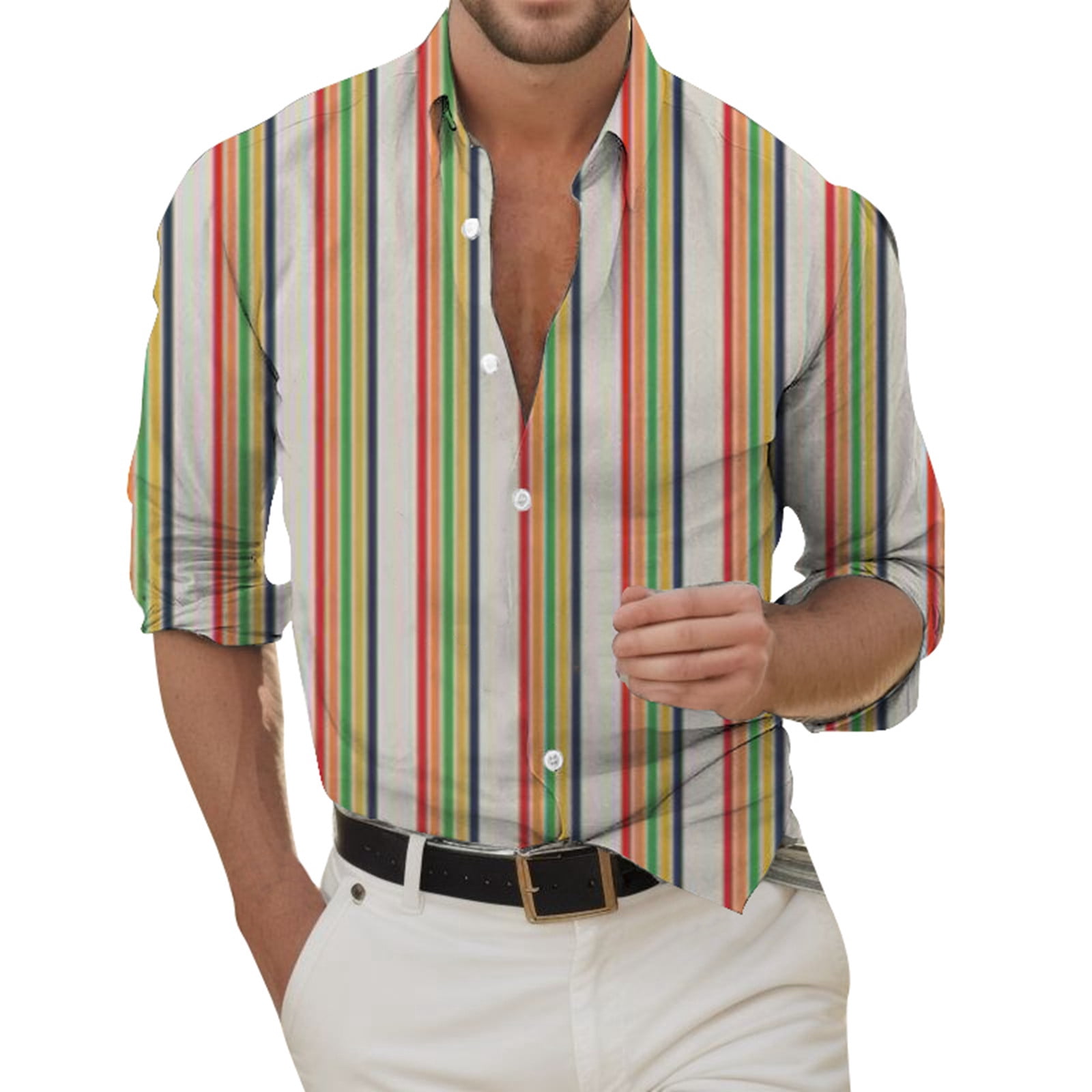 PMUYBHF Male Xxl Dress Shirts for Men Slim fit 4/July Men's Shirts ...