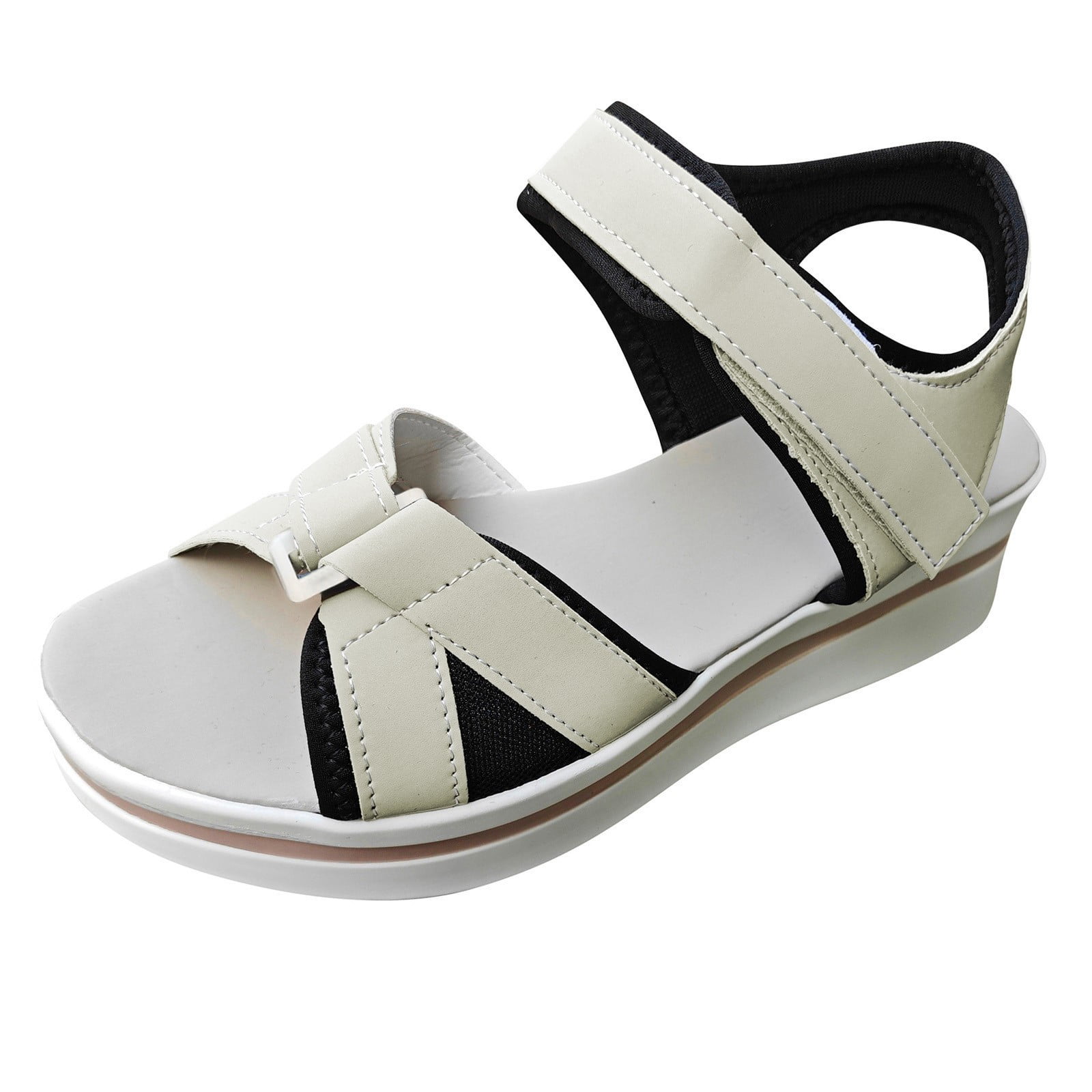 PMUYBHF Sandals Women Heels Wedge Ladies Fashion Summer Color Blocking ...