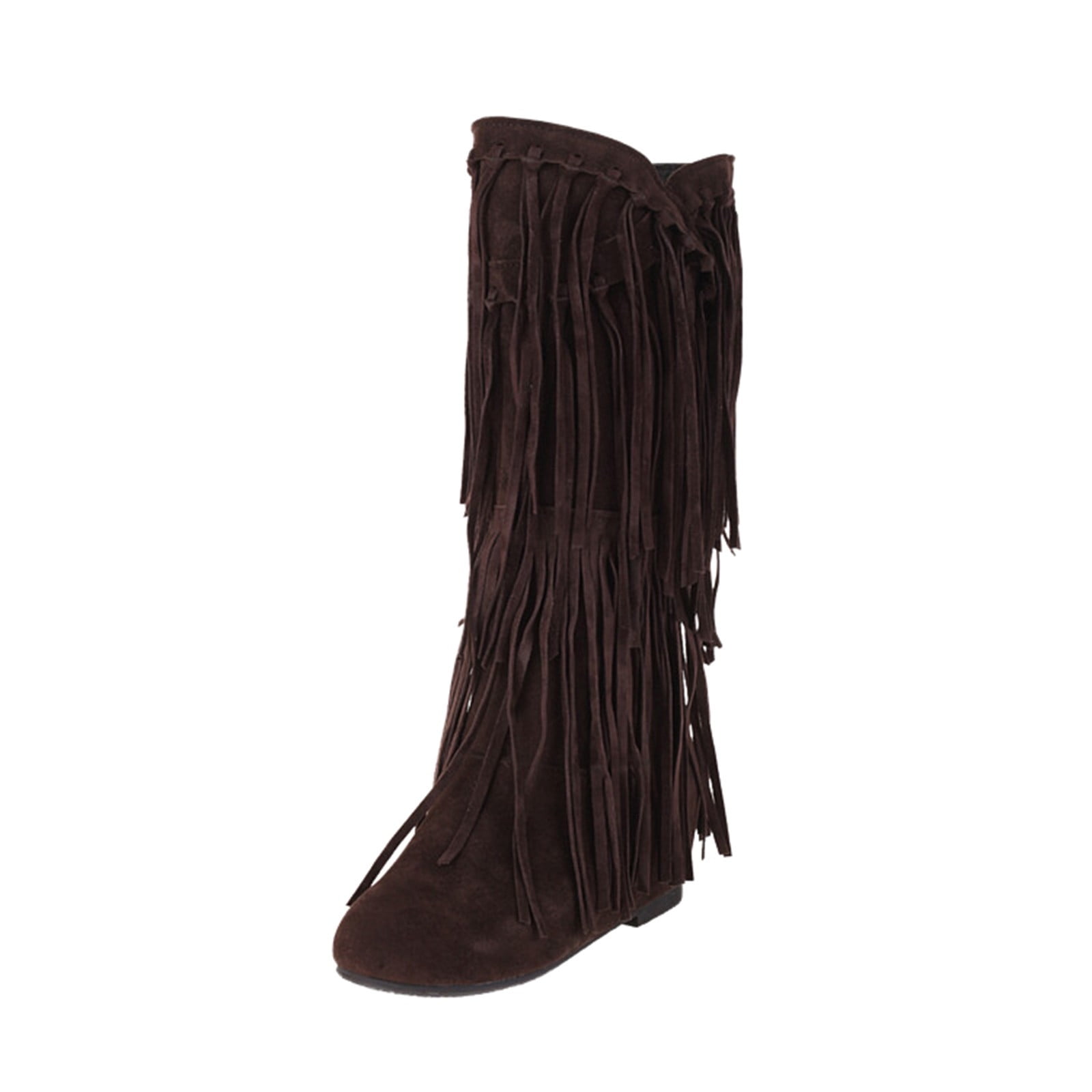 PMUYBHF Women's Plus Size Winter Heel Fringe Boots Inside Booster Mid ...