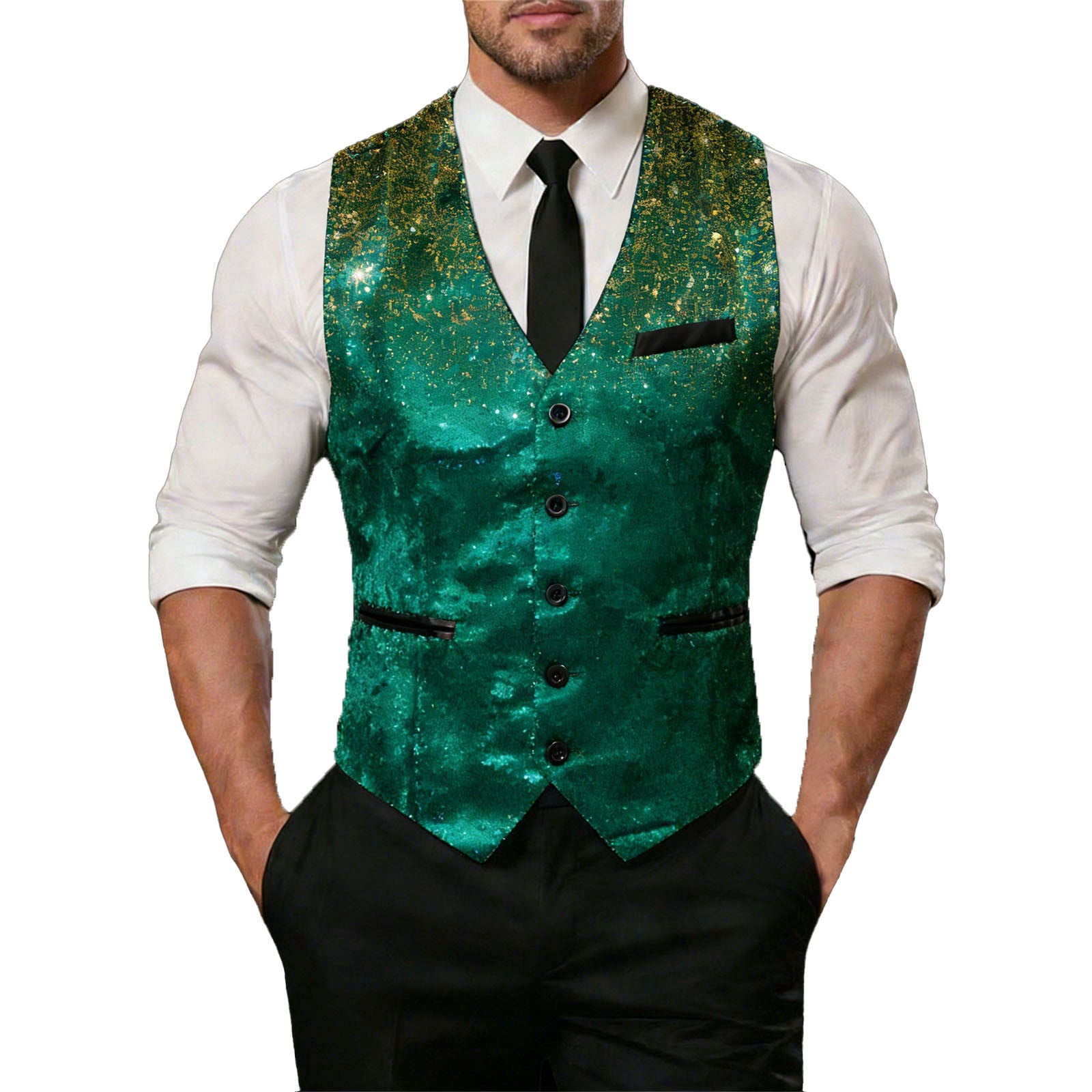 PMVFHDE 2026 Men's Gradient Sequin Suit Vest Vest For Men Slim Fit ...