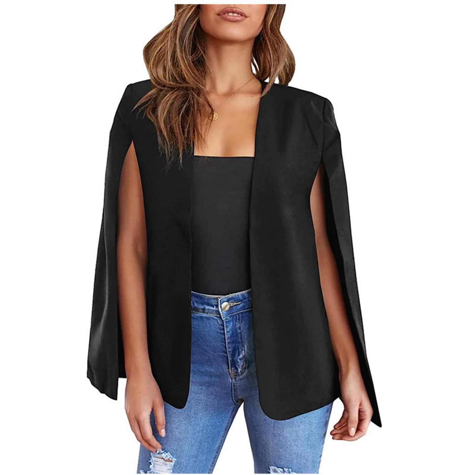 PMVFHDE Coats for Women Relaxed Cape Design Structured Shoulder Draped ...