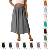 PMVFHDE Summer Womens Skirts Solid Elastic Waist A Line Flowy Long ...