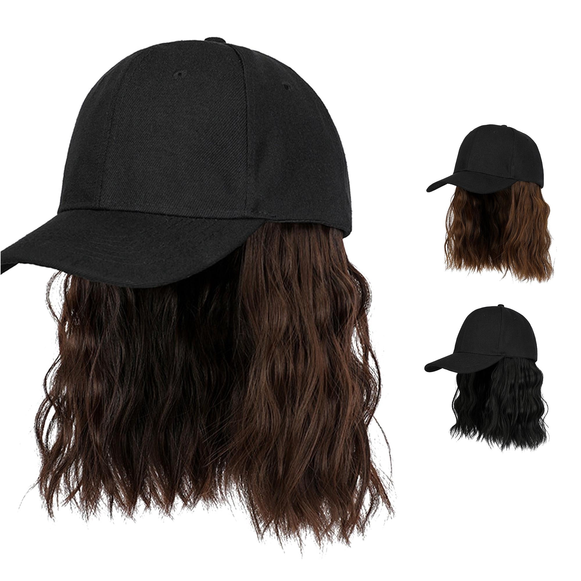 PMVFHDE Wig Women's Hat Wig Black Dark Brown And Light Brown Wig Cap ...