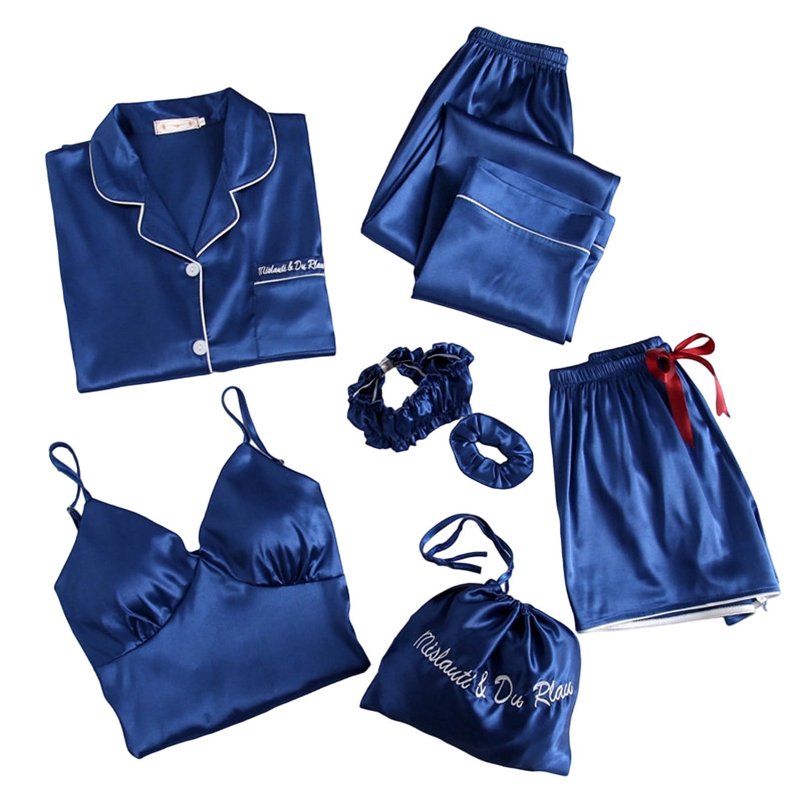 PMVFHDE Women's 7 Piece Sleepwear Set Cute Style Loungewear Set, Solid ...