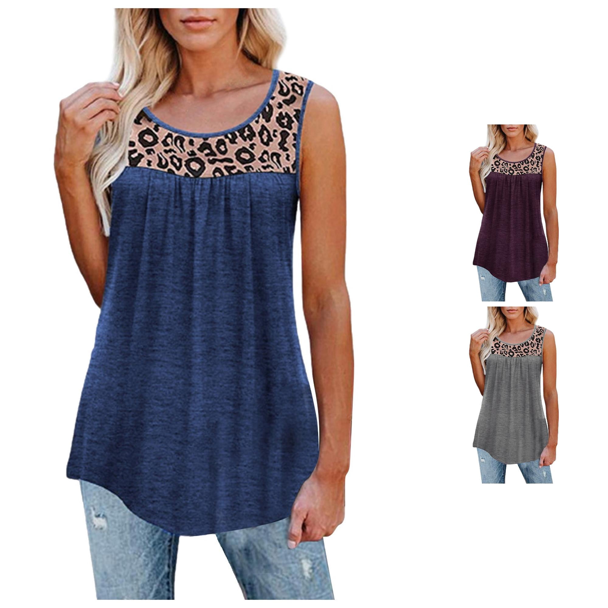 PMVFHDE Women's Cotton Tank Top Sleeveless Leopard Print Ruffle Loose ...