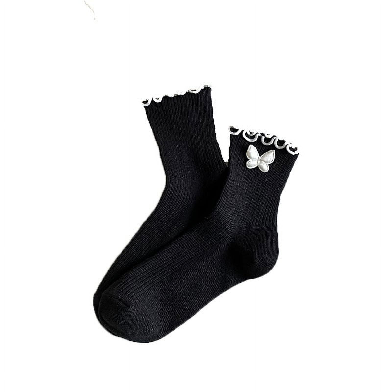 PMVFHDE Women's Feminine Style Bow Socks, Japanese Lace Trim Socks for ...