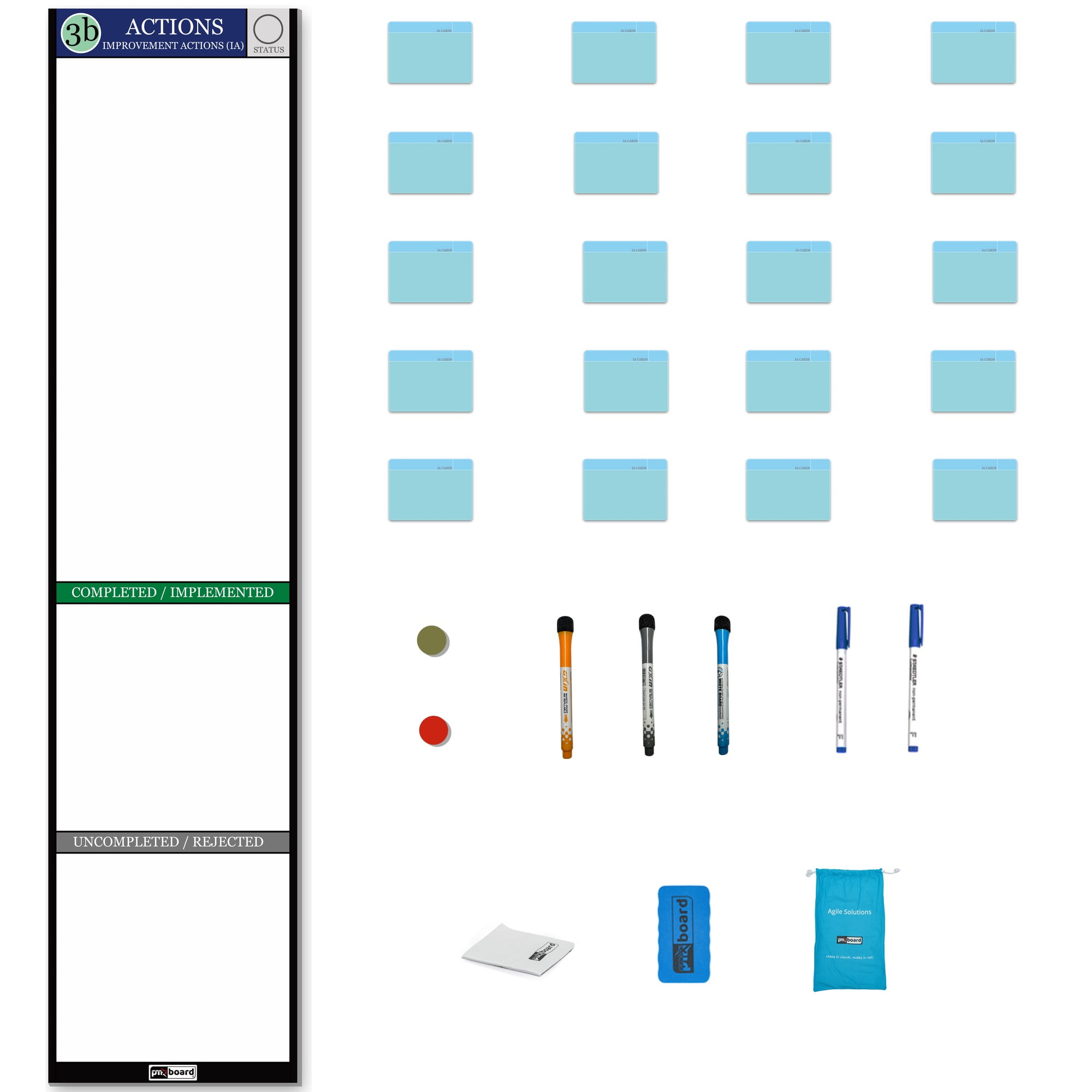 PMXboard Actions Board Set – 38"x8.8" Magnetic Kaizen Board with 20 ...