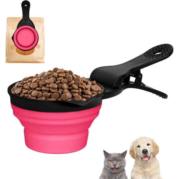PNEUICALLY Collapsible Dog Food Scoop Foldable Pet Food Bag Clip 3 in 1 ...