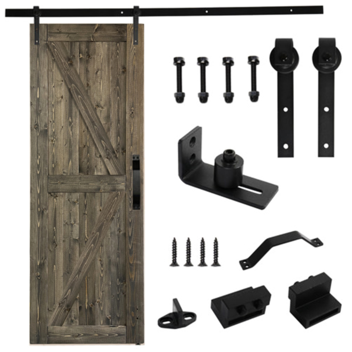PNGCNG 30 in. x 84 in. Sliding Barn Door with 5FT Barn Door Hardware ...