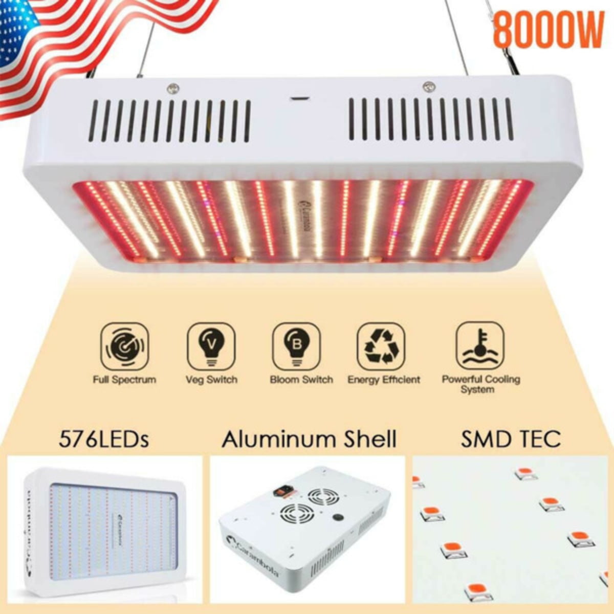PNGCNG 8000W LED Grow Light Full Spectrum For Hydroponic Veg Flower ...