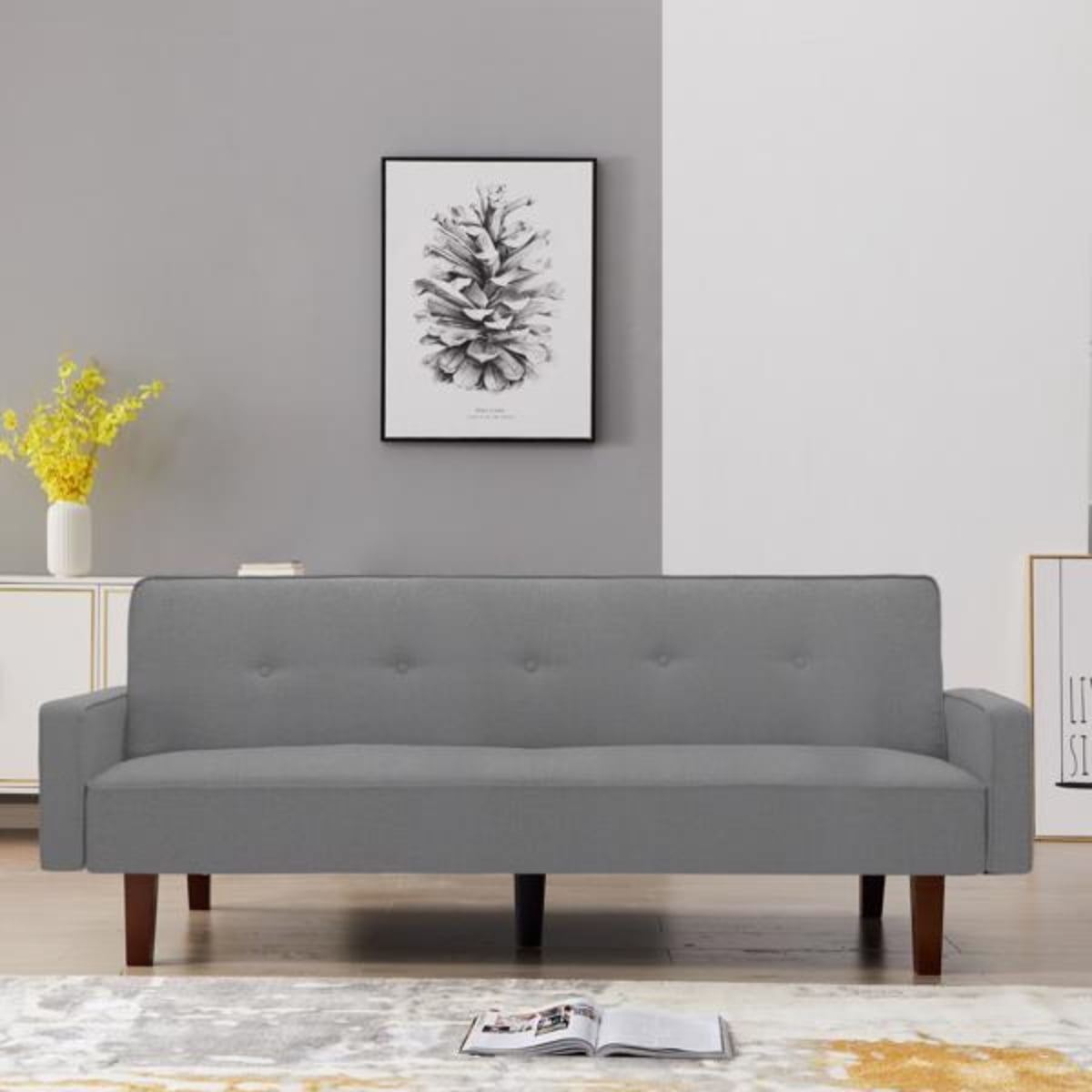 PNGCNG Light Grey Sofa Bed Modern Linen Sofa Convertible Sleeper Sofa ...