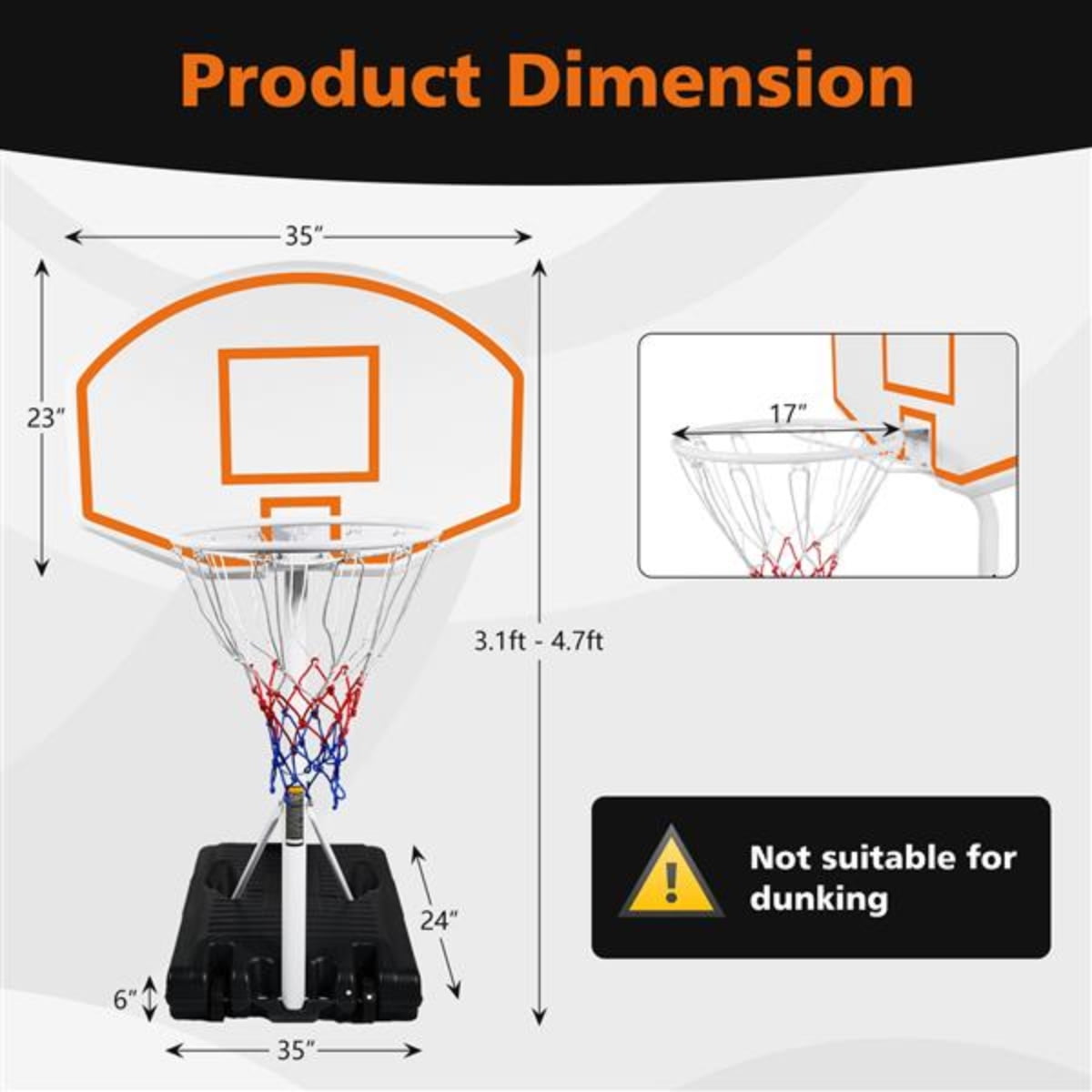 PNGCNG Poolside Basketball Hoop Portable Swimming Pool Basketball ...