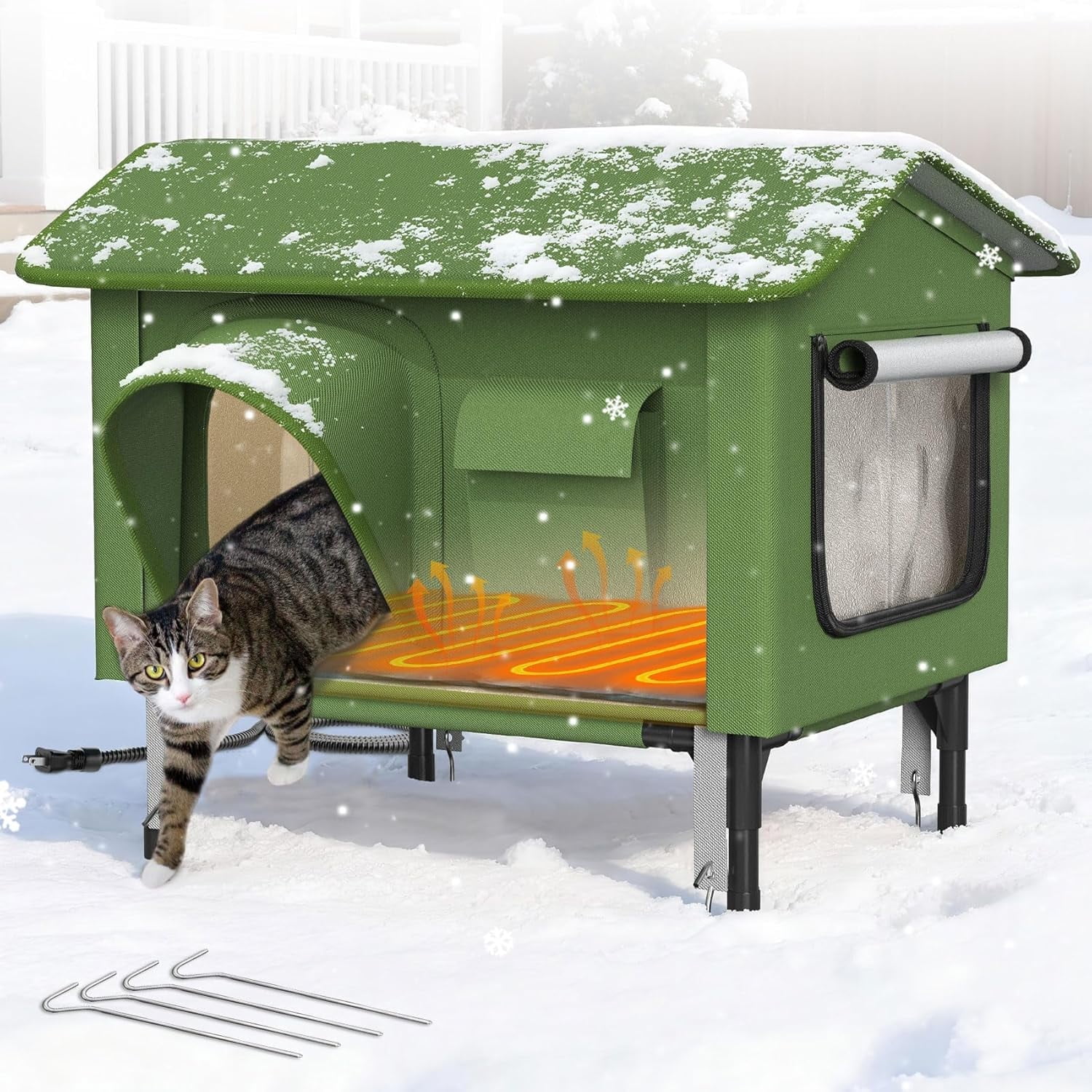 PNKKODW 24" Heated Cat House for Outside,Insulated Cat House with ...