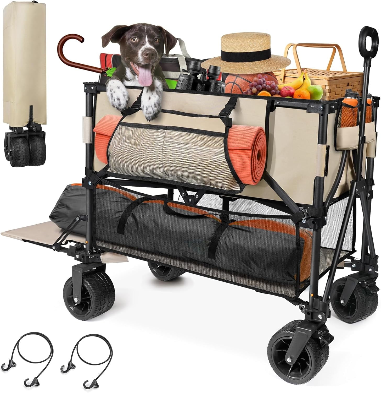 PNKKODW 400L Large Foldable Double Decker Wagon,360° Adjustable Handle ...