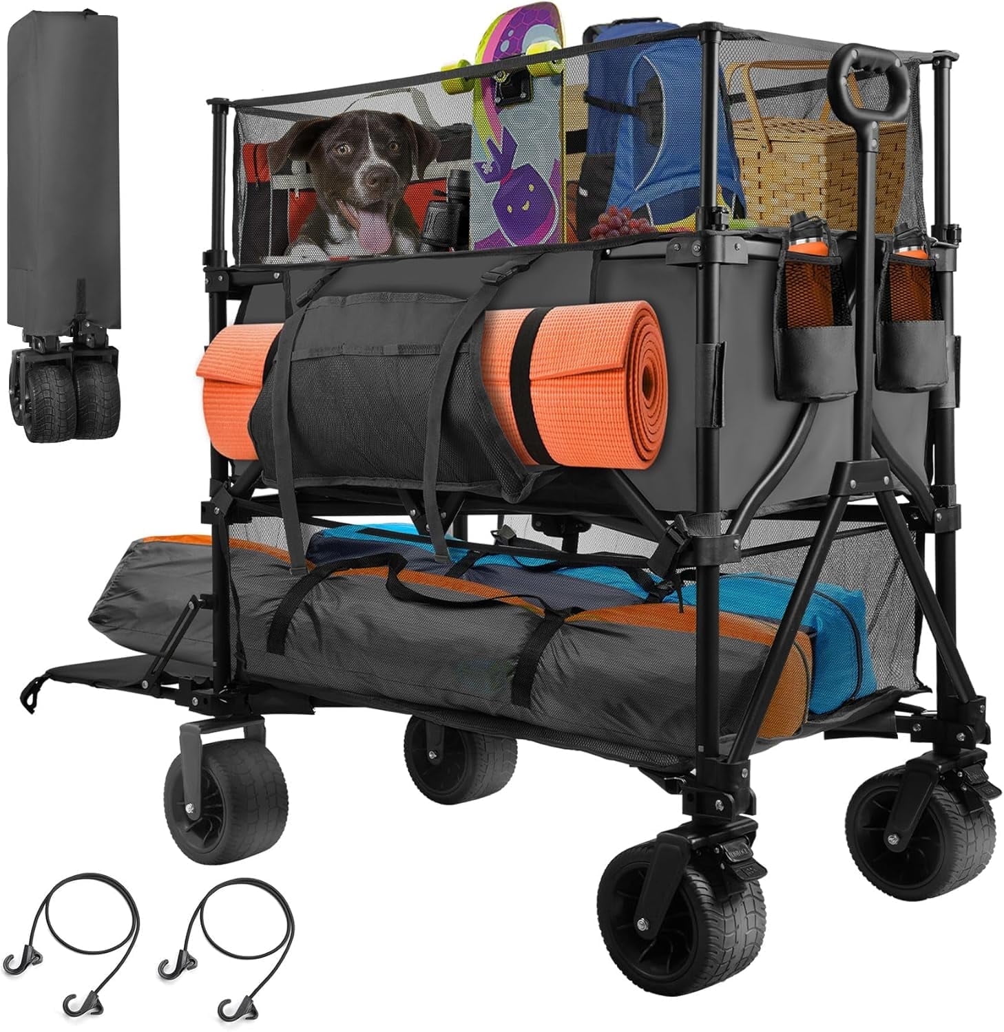 PNKKODW 550L XXL Foldable Double Decker Wagon, 550LBS, 360° Handle ...