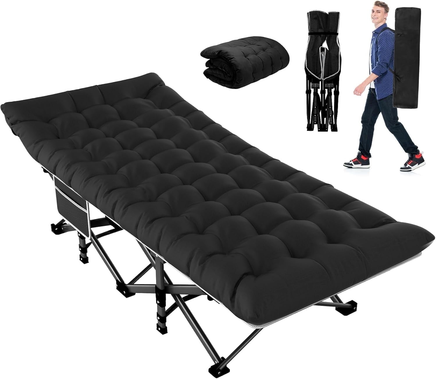 PNKKODW 75"x28" XL Folding Camping Cot for Adults with Mattress ...