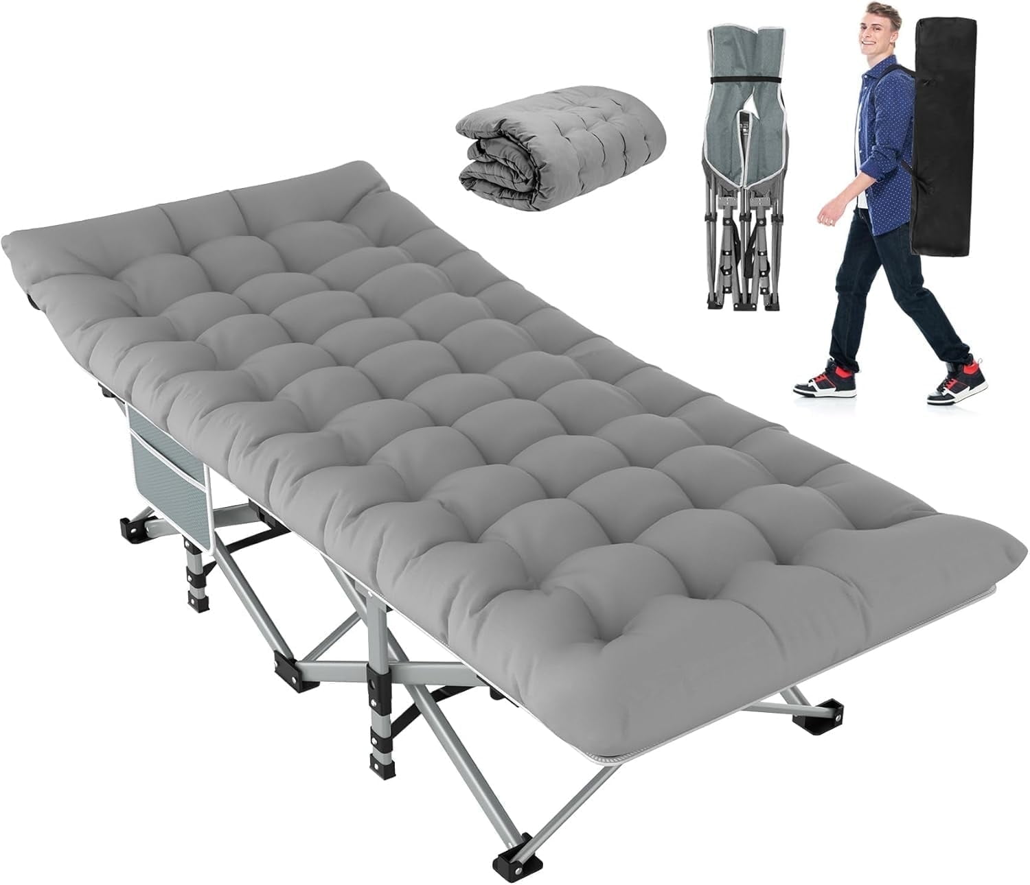 PNKKODW 75"x28" XL Folding Camping Cot with Mattress for Adults ...