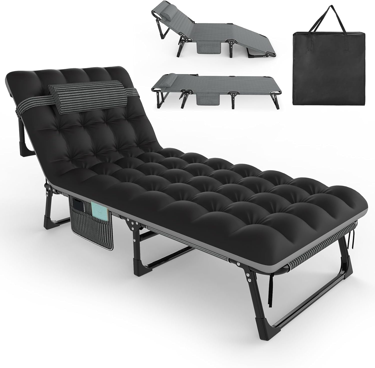 PNKKODW 5 Positions Camping Cot, Adjustable Lounge Cot with Mattress ...