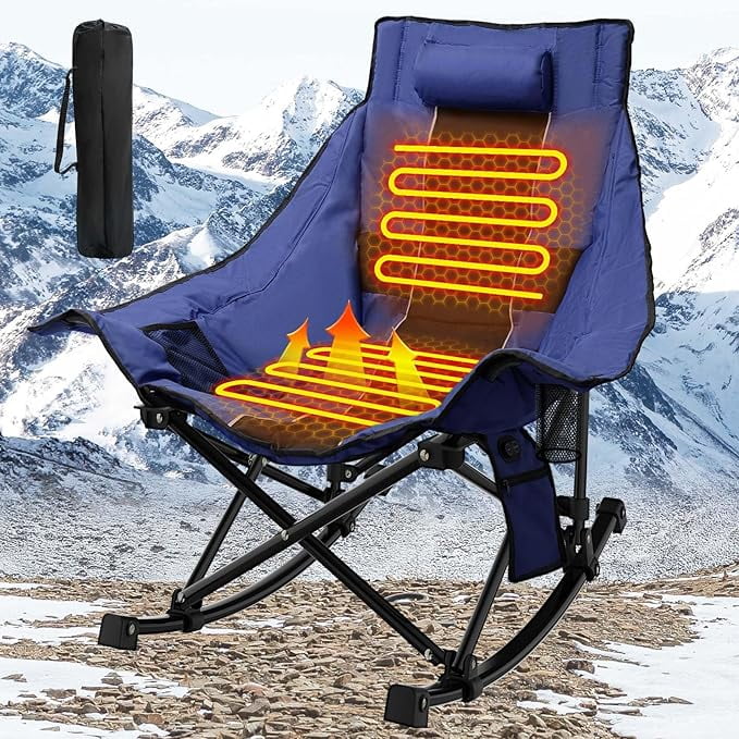 PNKKODW Heated Rocking Camping Chair, XL Oversized Lawn Chair, 3 Heat ...