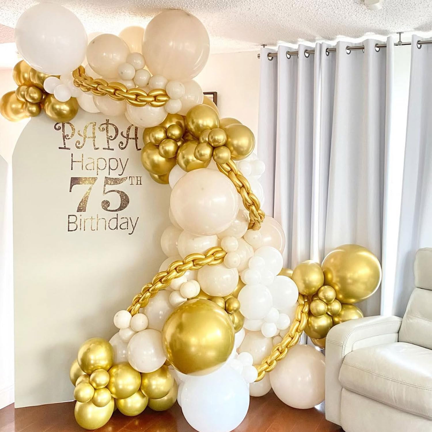 PNSFNE White and AJH3 Gold Balloon Garland Arch Kit Balloons, 5 10 12 18 inch Matte White ...