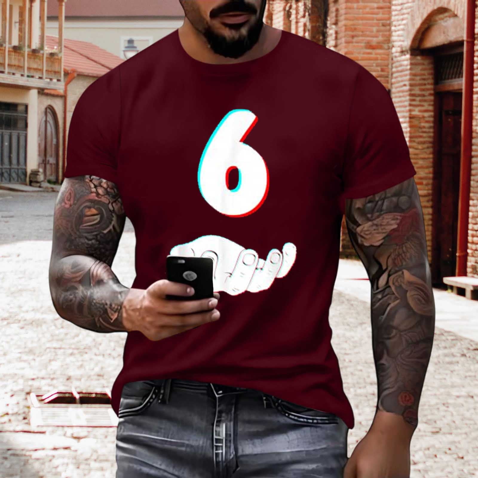 PNTUTB Men's Fashion Number 6 Print Classic Crew Neck Casual ...