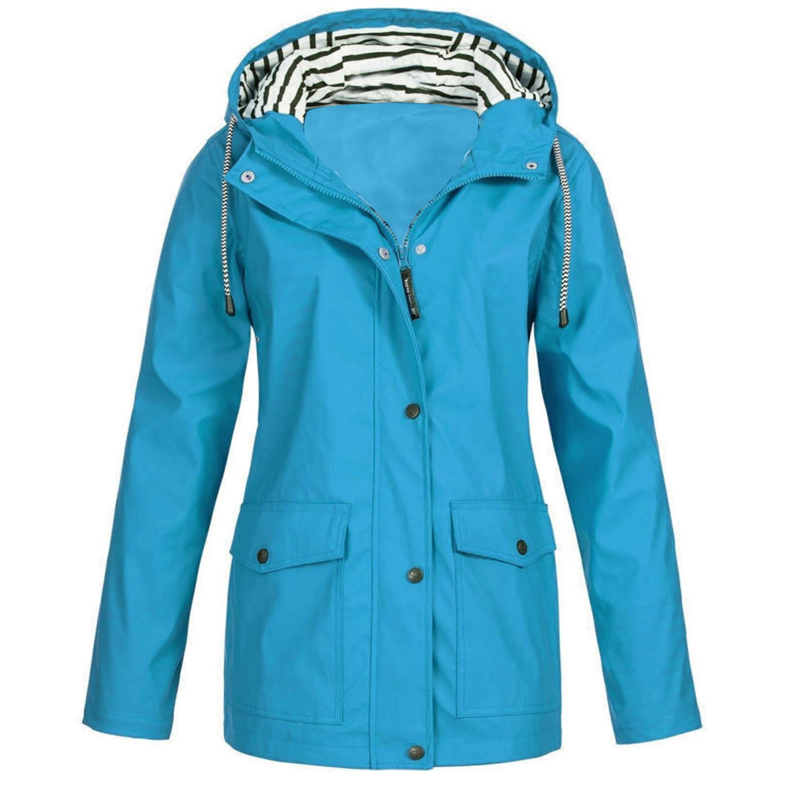 PNTUTB Solid Waterproof Windproof Hooded Raincoat, Plus Size (Women's ...