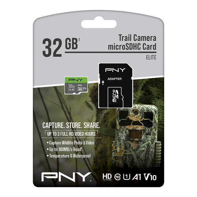 PNY 32GB Elite Class 10 U1 V10 microSDHC Trail Camera Flash Memory Card ...
