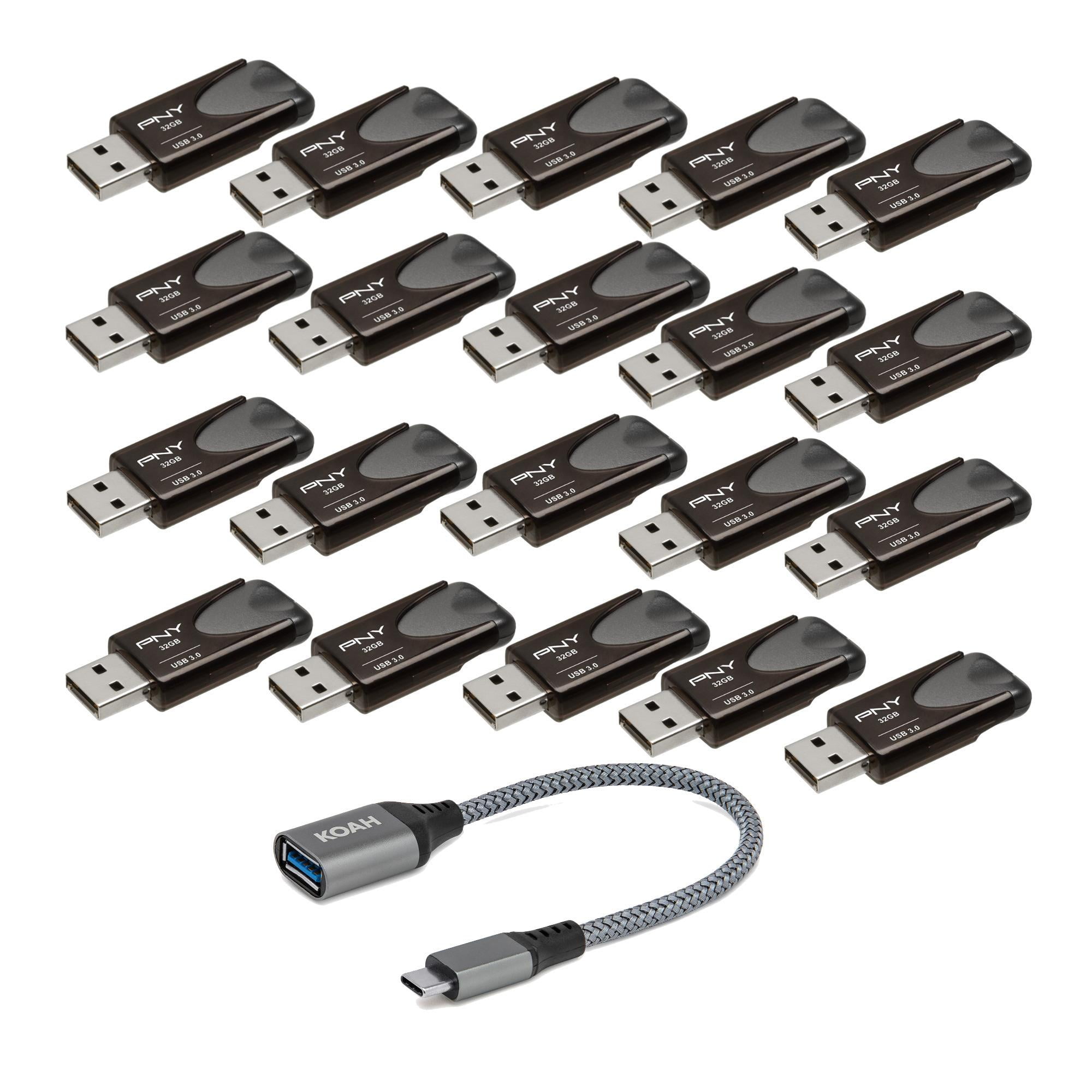 PNY 32GB USB 3.2 EliteTurbo Attache 4 (20-pack) with USB-C Adapter ...