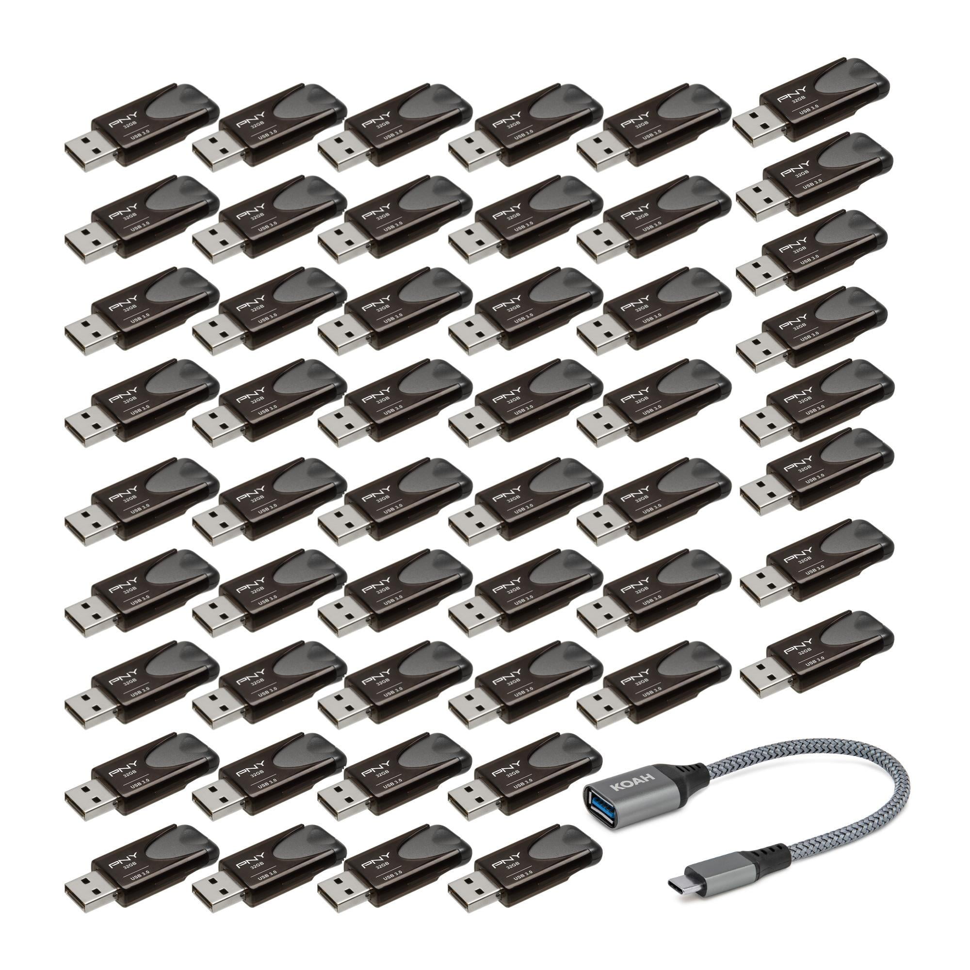 PNY 32GB USB 3.2 EliteTurbo Attache 4 (50-pack) with USB-C Adapter ...