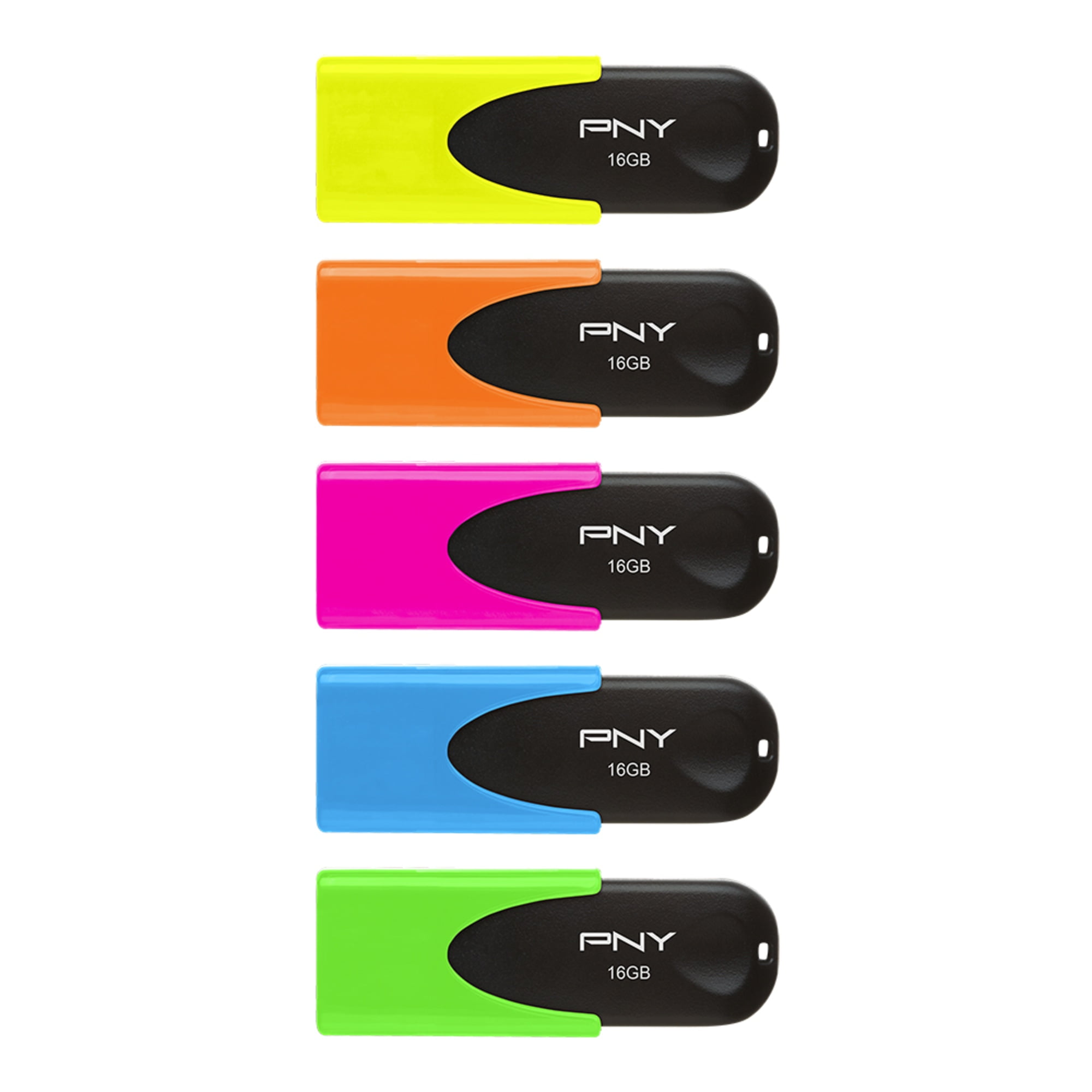 PNY Attaché 4 USB 2.0 Flash Drives, 16GB, Multicolor Neon, Pack Of 5 ...