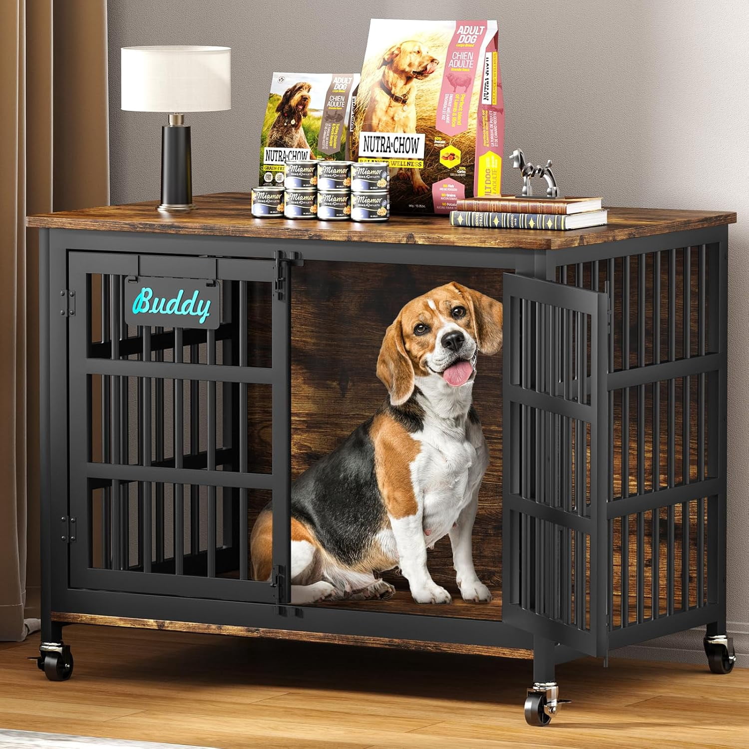 POAO 41"Dog Crate Furniture with Name Tag, Heavy Duty Dog Kennel Indoor ...