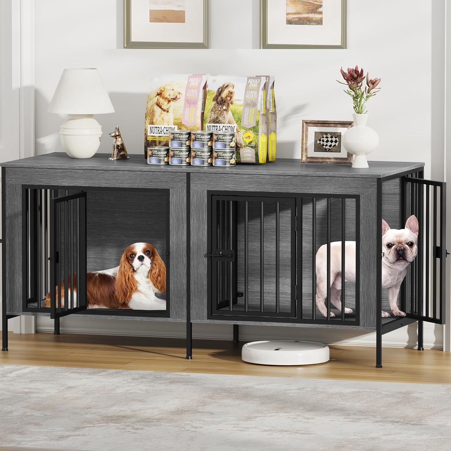 POAO 55.12"L Dog Crate Furniture for 2 Dogs,Heavy Duty Double Dog ...