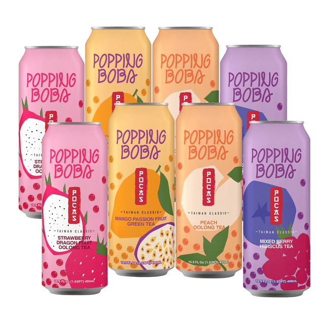 POCAS Taiwan Classic Popping Boba 16.5 fl oz Can (4 Flavors, 2 Each ...