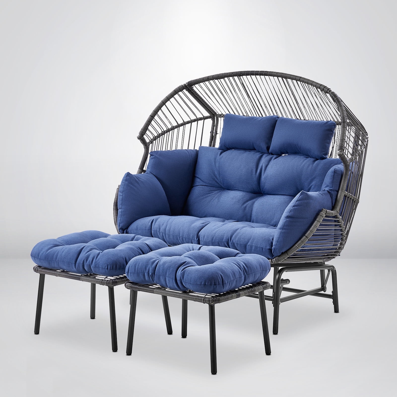 POCASSY 2 Seater Outdoor Glider Egg Chair Swing Chair with Stand and ...