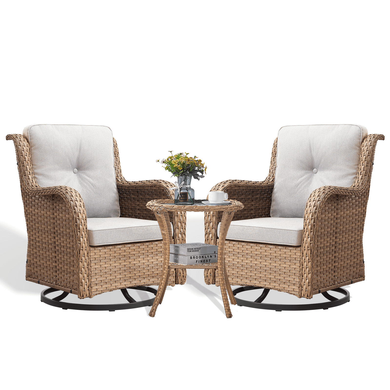 POCASSY 3 Piece Patio Set Outdoor Wicker Glider Rocking and Swivel ...