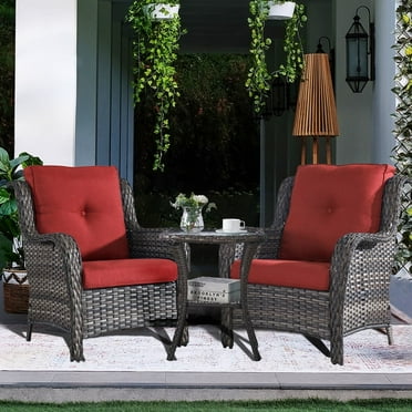 PARKWELL 3-Piece Outdoor Swivel Gliders with Cushions and Table, Wicker ...
