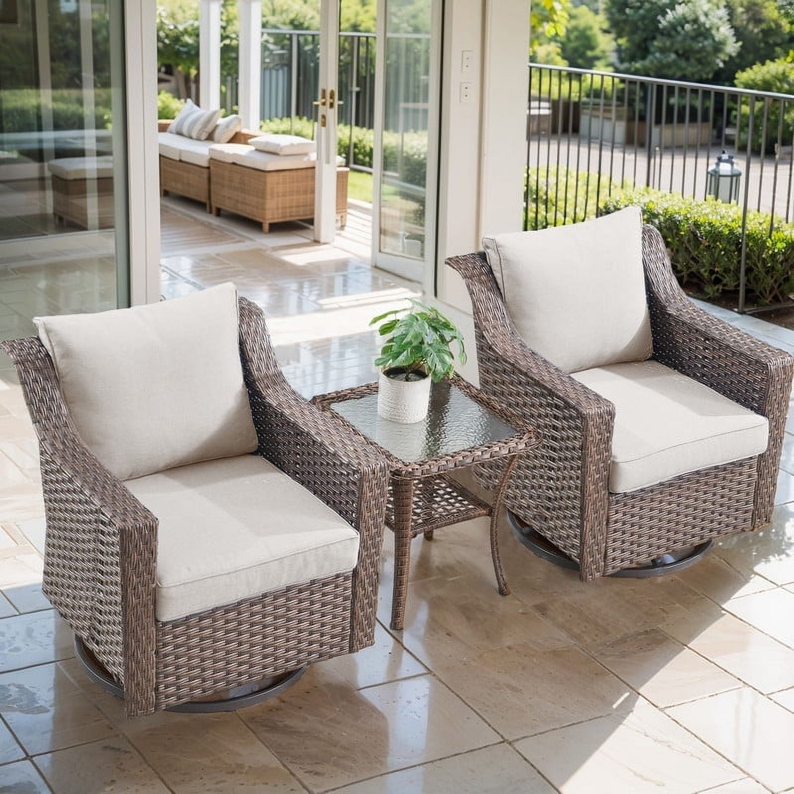 POCASSY 3 Pieces Outdoor Swivel Glider Chairs with Side Table, Patio ...